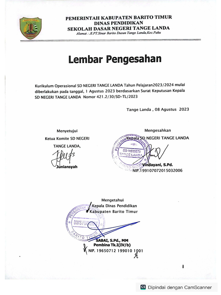 Contoh Dokumen Pengesahan KOSP | PDF