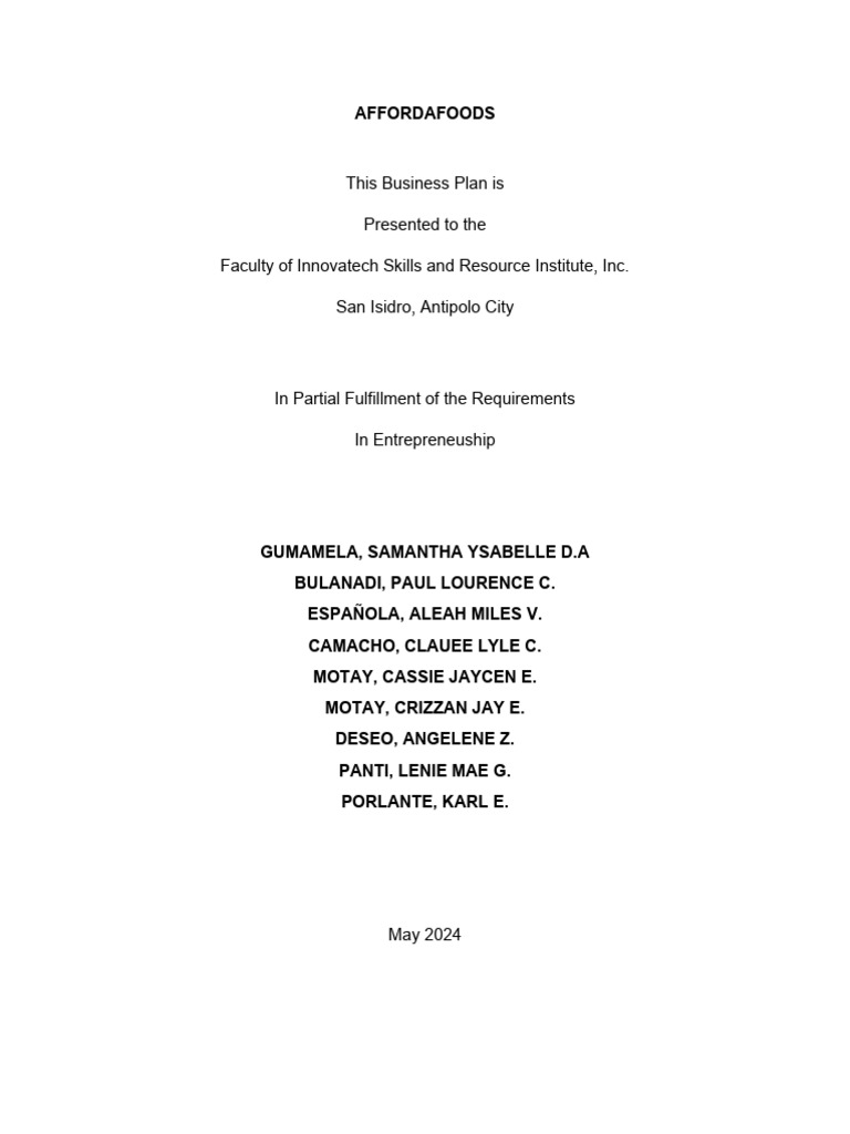 Business-Plan - (Group 1 Aleah) - Final | PDF | Foods | Cuisine