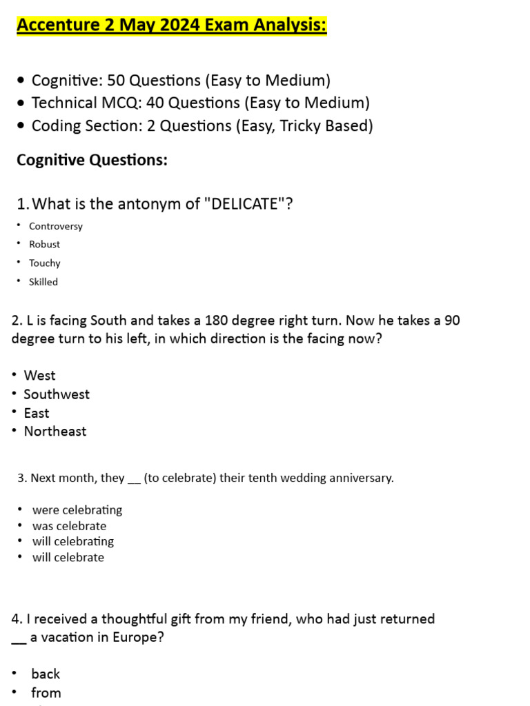 Accenture 2 May 2024 Exam Analysis | PDF | C++ | Computer Engineering