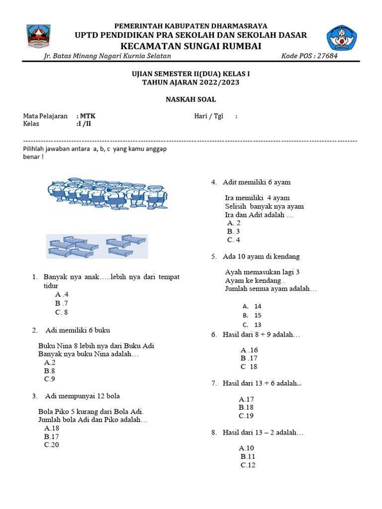 Soalpas MTK KLS I SMTR Ii | PDF