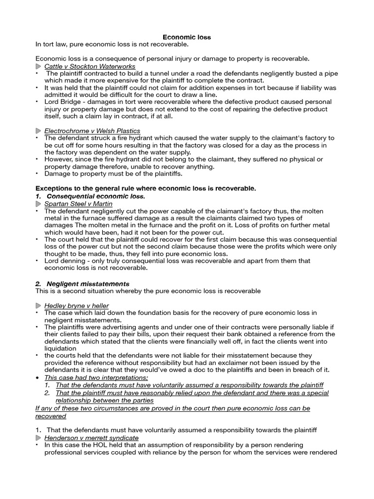 Economic Loss | PDF | Negligence | Common Law