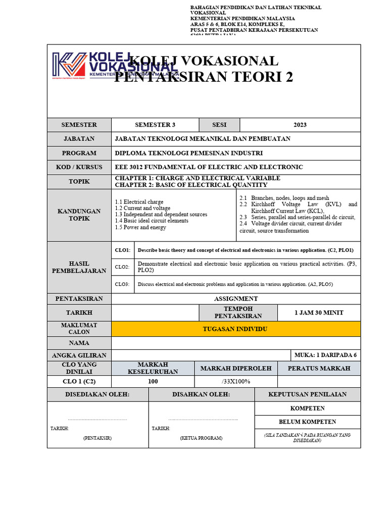 PB Teori 2-Assignment (Soalan) | PDF