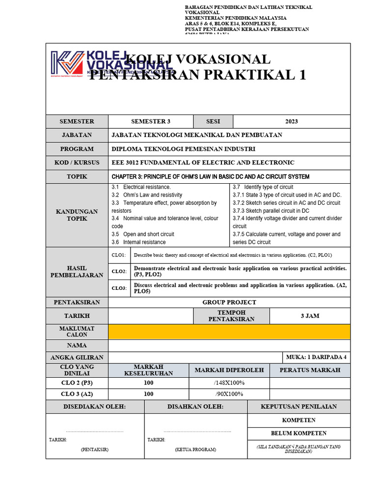 Praktikal 1 - Group Projek (Skema Pemarkahan) | PDF