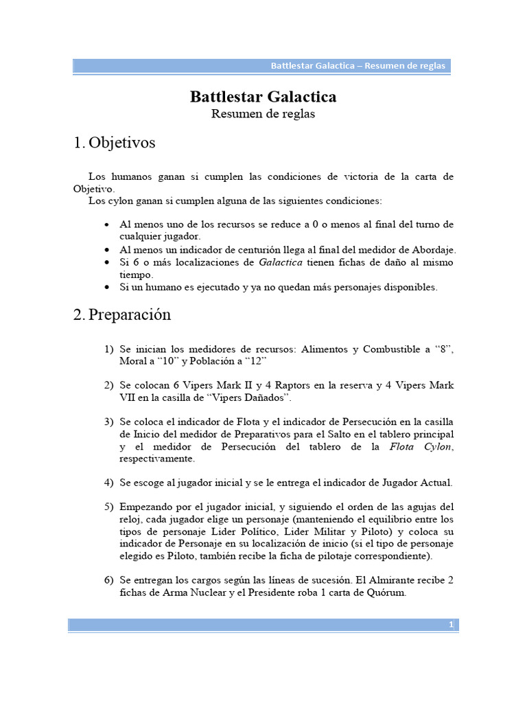 Battlestar Galactica - Resumen de Reglas | PDF | Battlestar Galactica