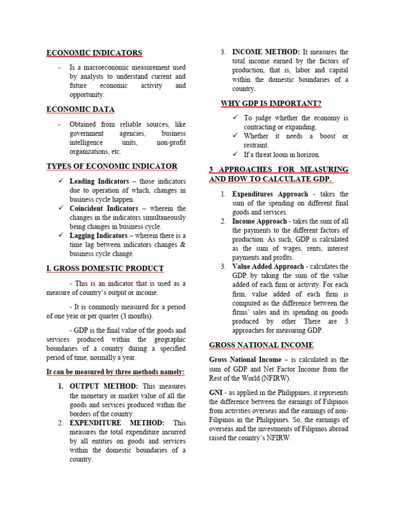 Economic Indicators Pdf Gross Domestic Product Consumer Price Index