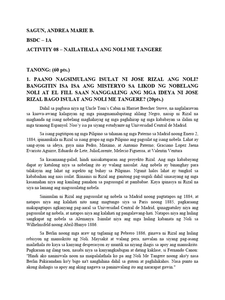 Activity 8 Rizal | PDF
