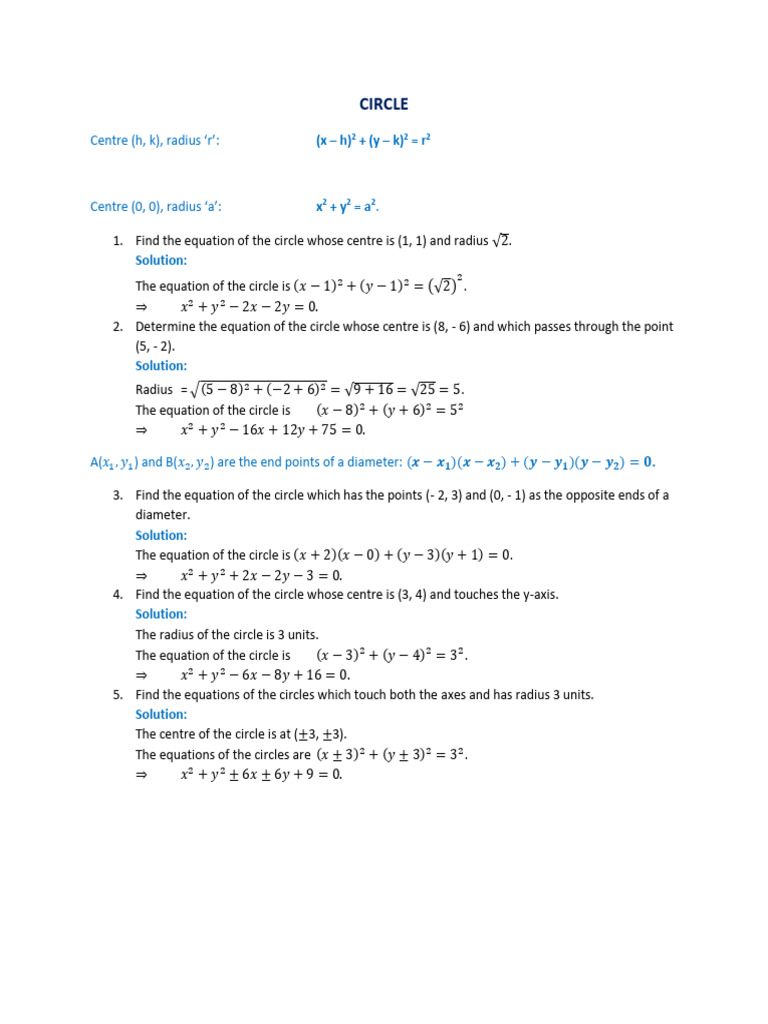 CIRCLE | PDF | Circle | Cartesian Coordinate System