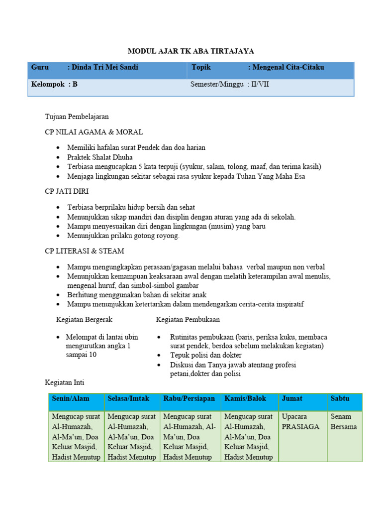 Modul Ajar Cita-Cita untuk TK | PDF