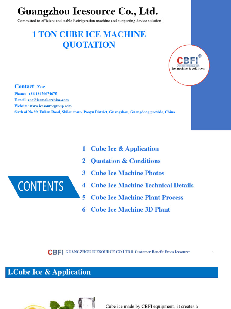 CBFI-1 Ton Cube Ice Machine Quotation 20201216 | PDF | Refrigeration | Ice