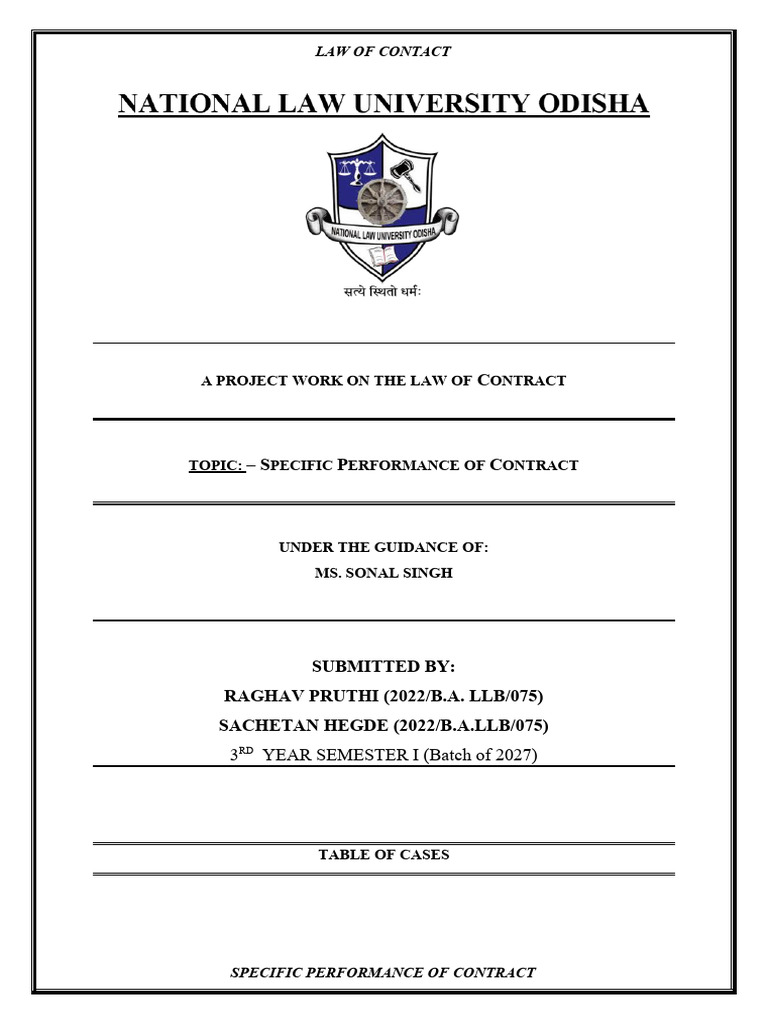 A Project Work On The Law of Contract | PDF | Legal Remedy | Specific ...