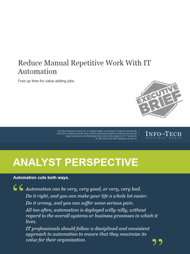 It Reduce Manual Repetitive Work With IT Automation Executive Brief V3 | PDF | Automation ...