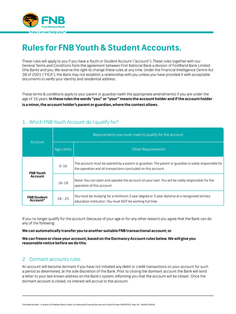 FNB Youth & Student Account Rules | PDF | Overdraft | Fee