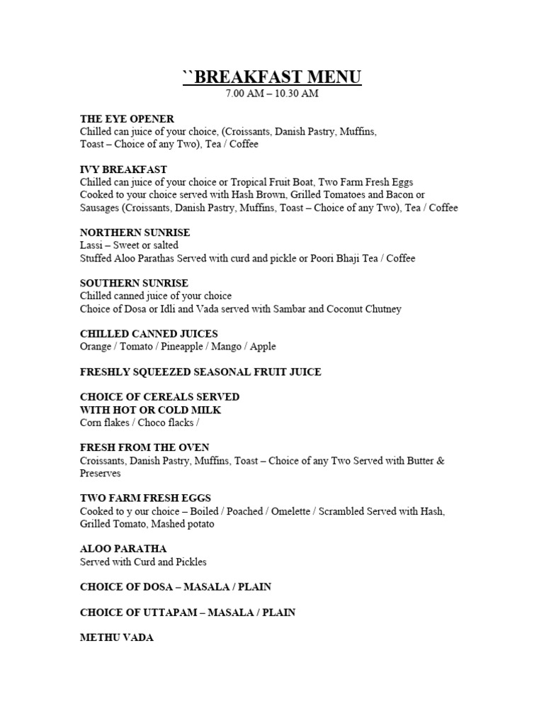 Room Service Menu | PDF | Curry | Indian Cuisine