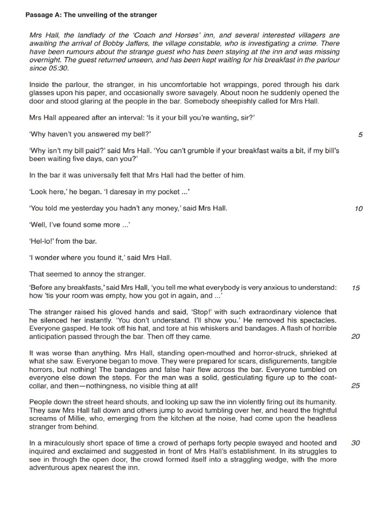 Unveiling of A Stranger - Passage - Question | PDF