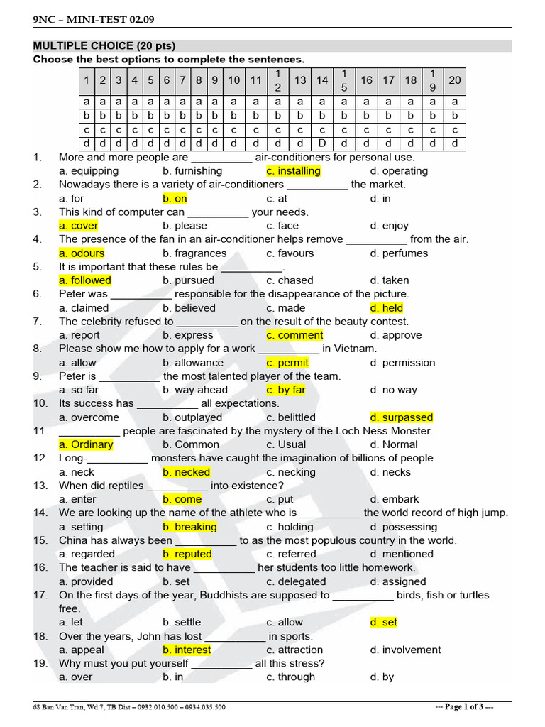 Mini-Test on English Language Skills | PDF | Games & Activities