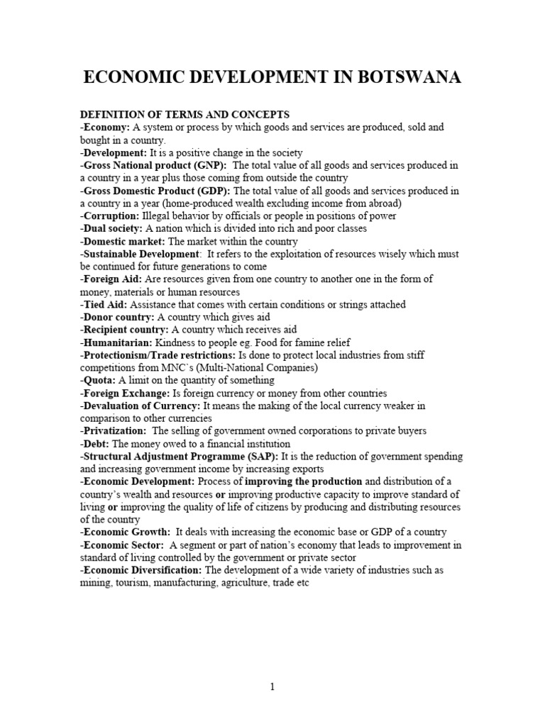 Economic Development | Download Free PDF | Agriculture | Botswana