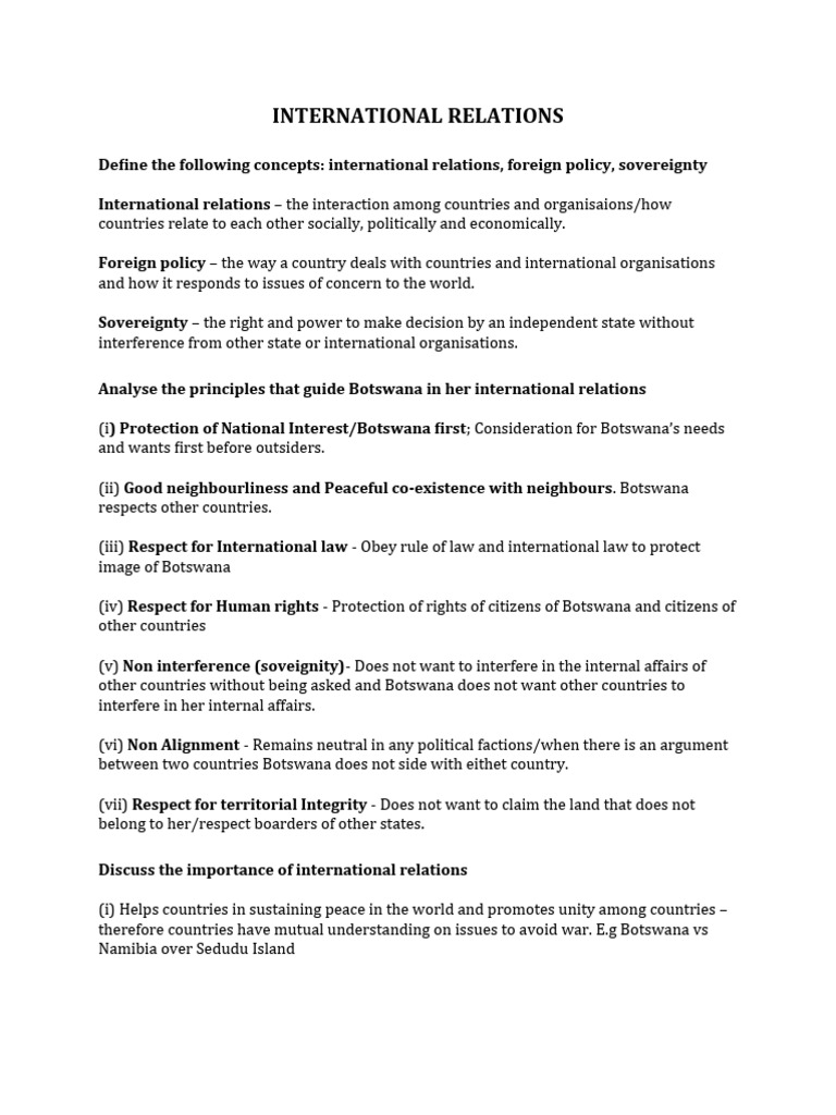 International Relations Notes | PDF | Botswana | United Nations