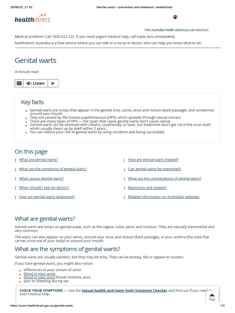 Genital Warts - Prevention and Treatment - Healthdirect | PDF | Cervical Cancer | Sexually ...