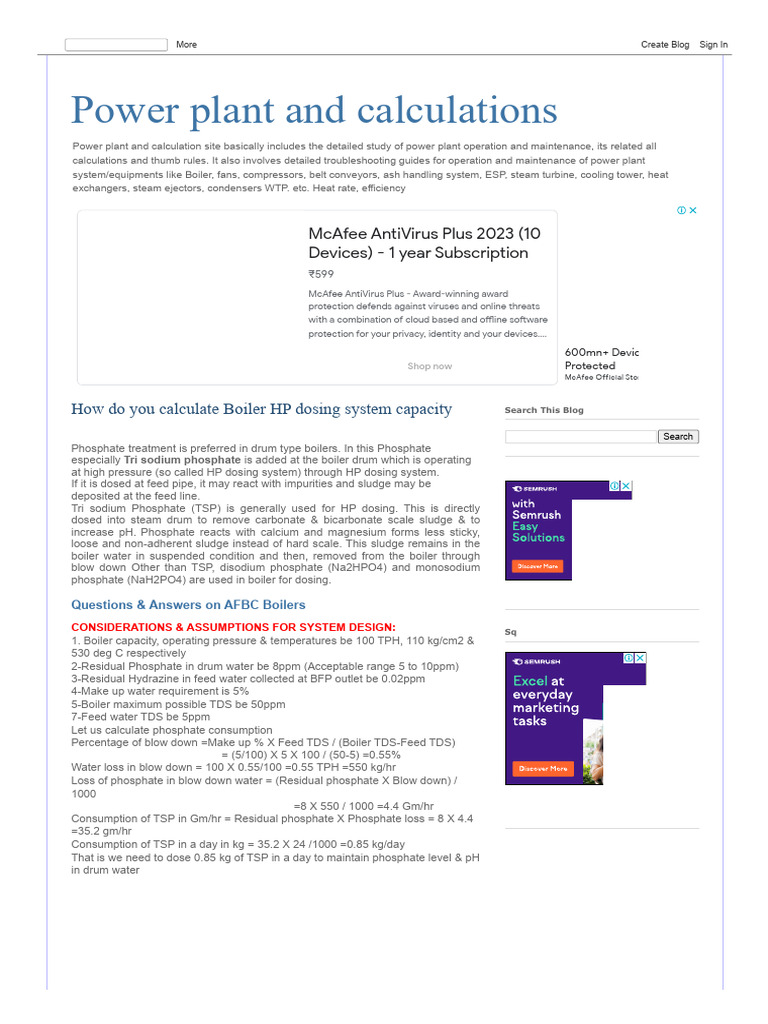 Power plant and calculations_ How do you calculate Boiler HP dosing ...