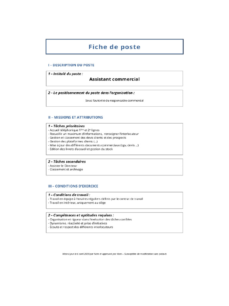 TEMPLATE_Fiche de poste | PDF