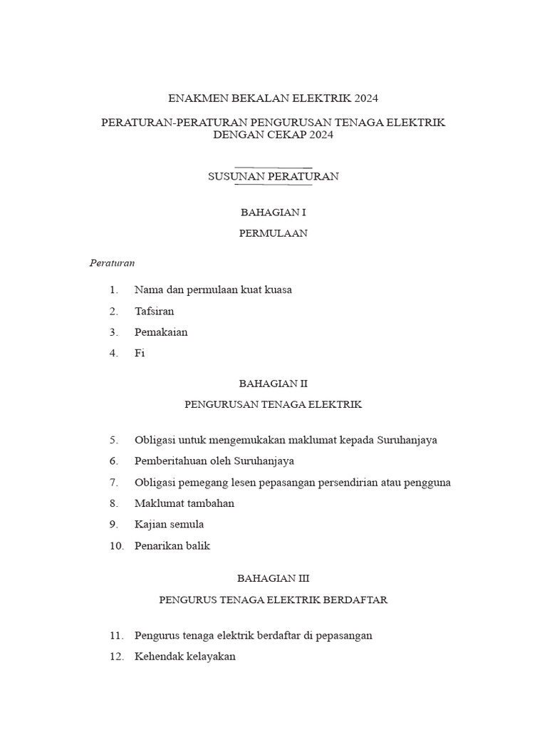 Peraturan-Peraturan Pengurusan Tenaga Elektrik Dengan Cekap 2024 | PDF