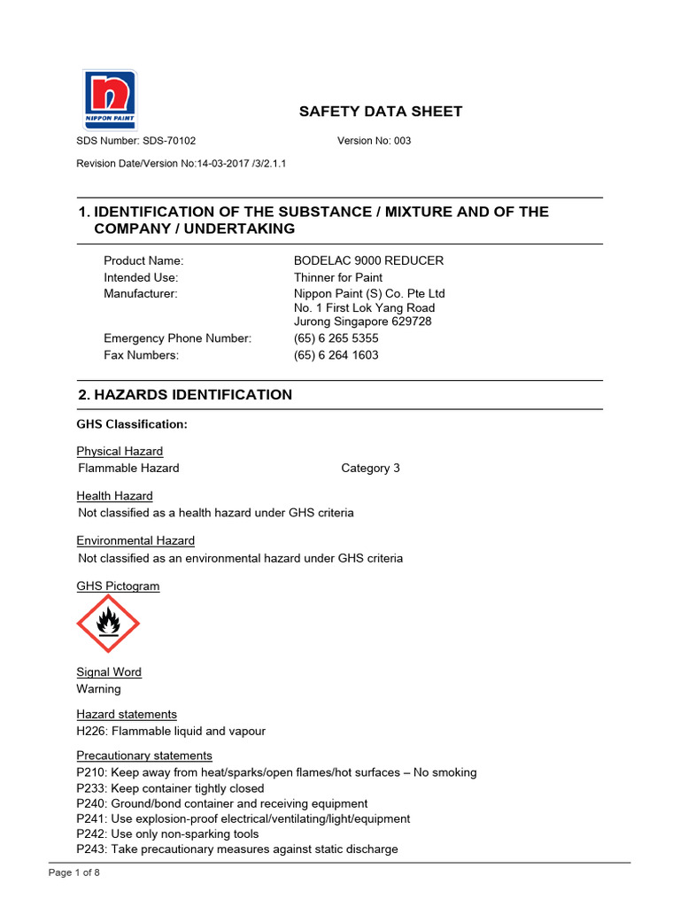 Nippon 9000 - SDS | Download Free PDF | Dangerous Goods | Occupational ...