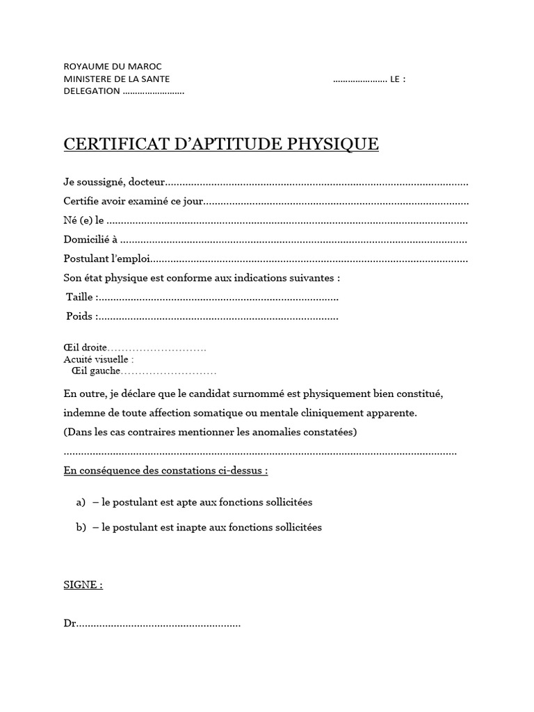 CERTIFICAT D'APTITUDE PHYSIQUE - Copie | PDF