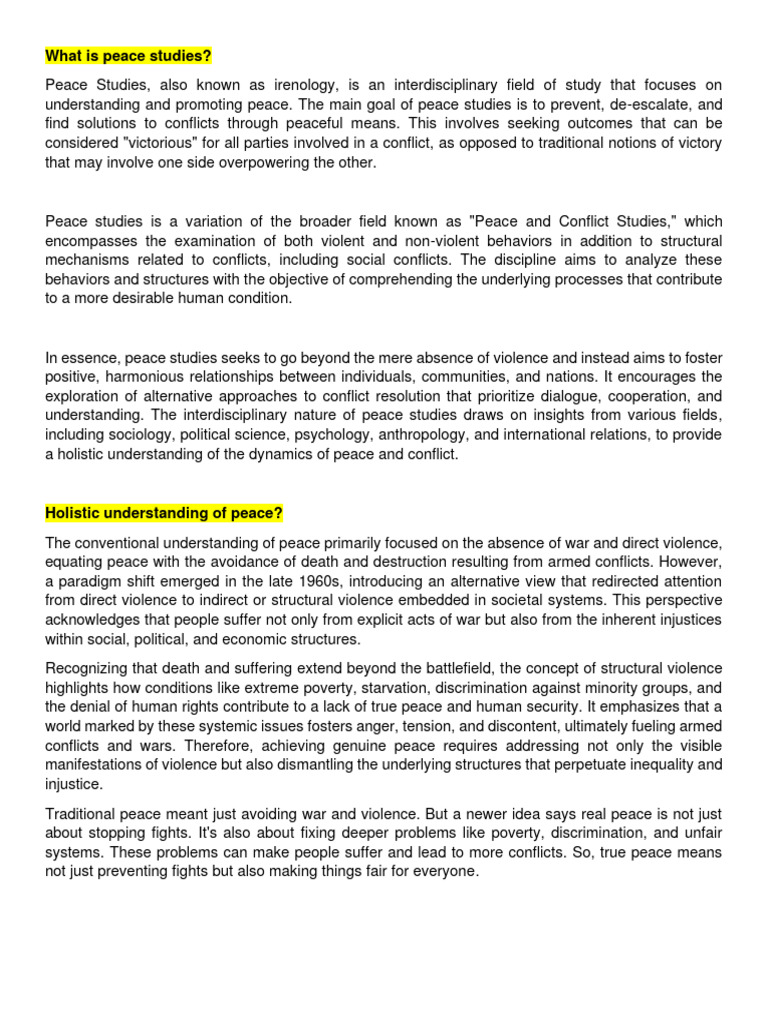 Understanding Peace Studies Concepts | PDF | Peacebuilding | Peace