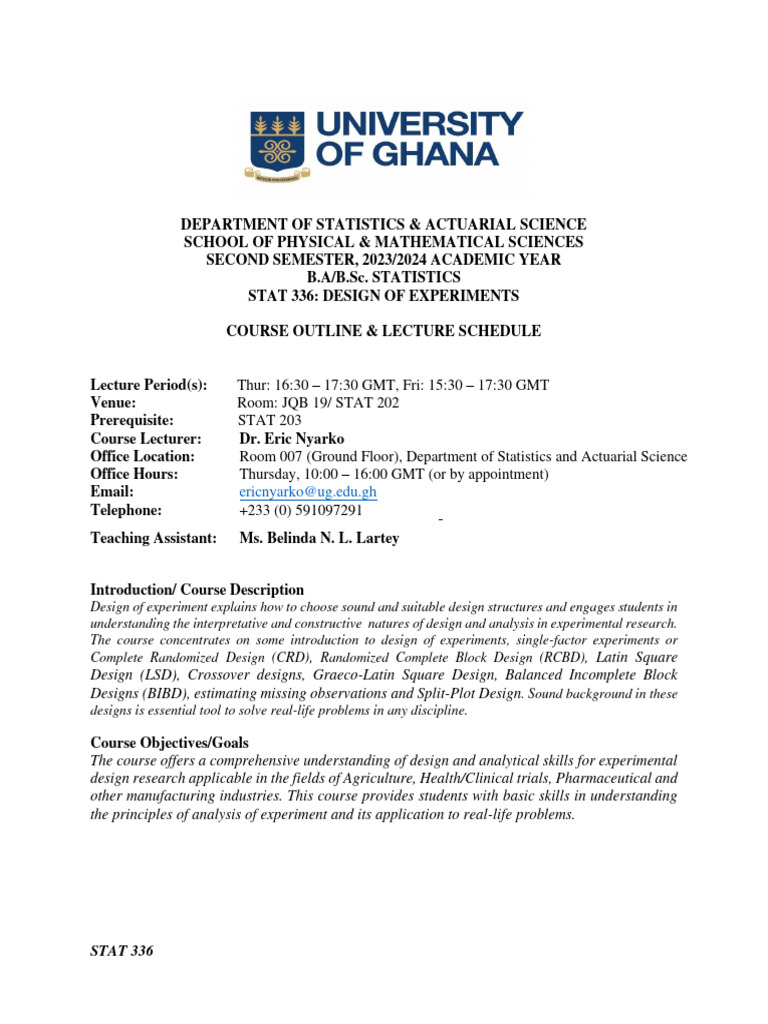 STAT 336-Course Outline - 2023-2024 | PDF | Errors And Residuals | Statistics