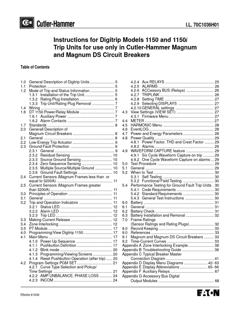 Digitrip 1150 Trip Unit Manual | PDF | Relay | Electrical Connector