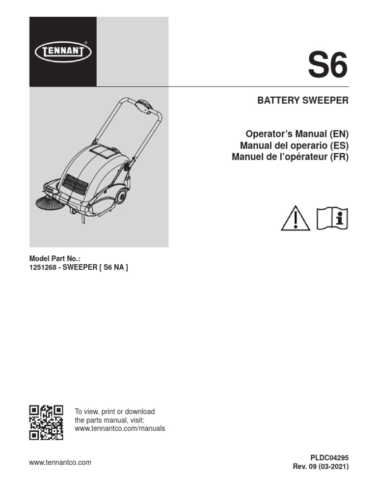 Tennant s6 Walk Behind Floor Sweeper Operator Manual | PDF | Battery Charger | Switch