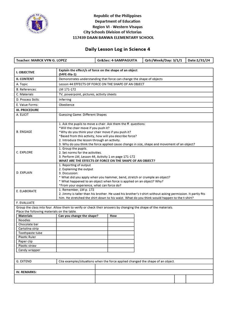 science plan | PDF | Teachers | Learning
