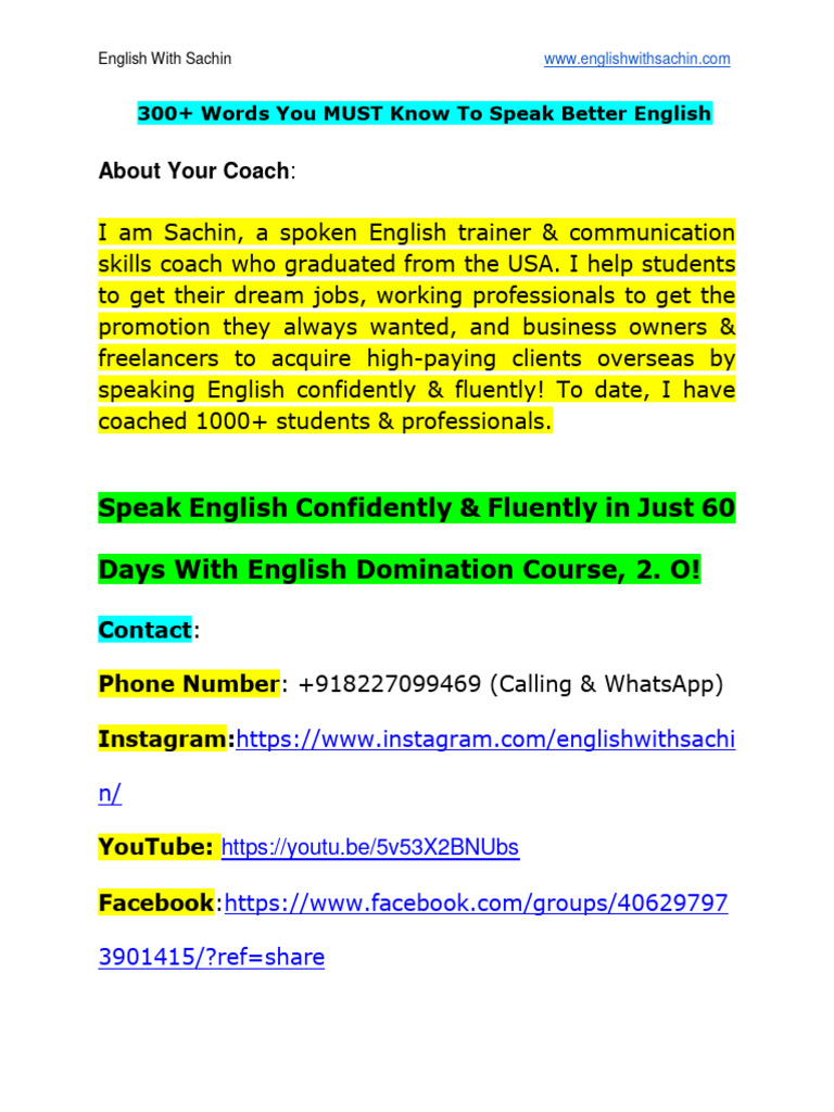 300+ Essential English Words Guide | PDF | English Language