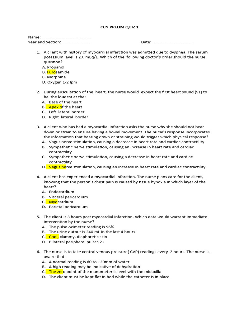 CCN Prelim Quiz 1 | PDF | Heart | Edema