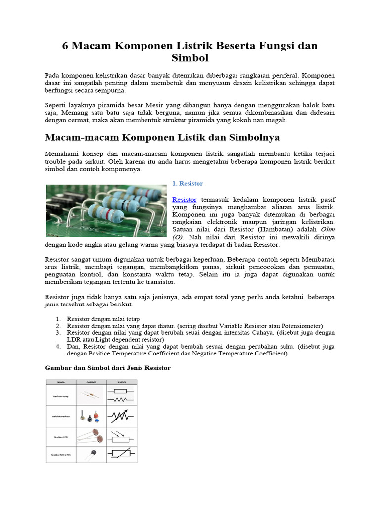 6 Macam Komponen Listrik Beserta Fungsi Dan Simbol | PDF | Komputer ...