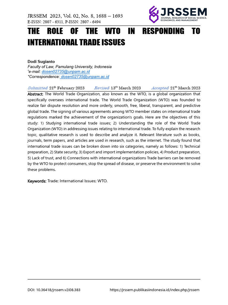 The Role of The WTO in Responding To International | PDF | World Trade ...