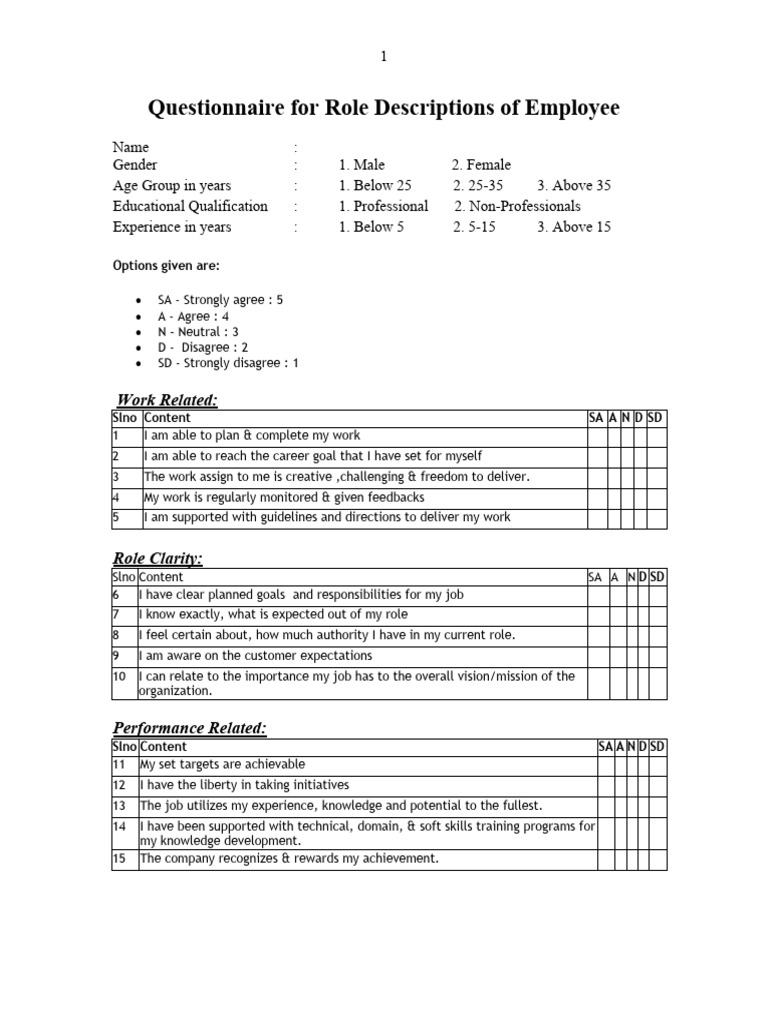 Role Discription - Questionnaire - 23 - 8 - 2023 | PDF | Behavior ...