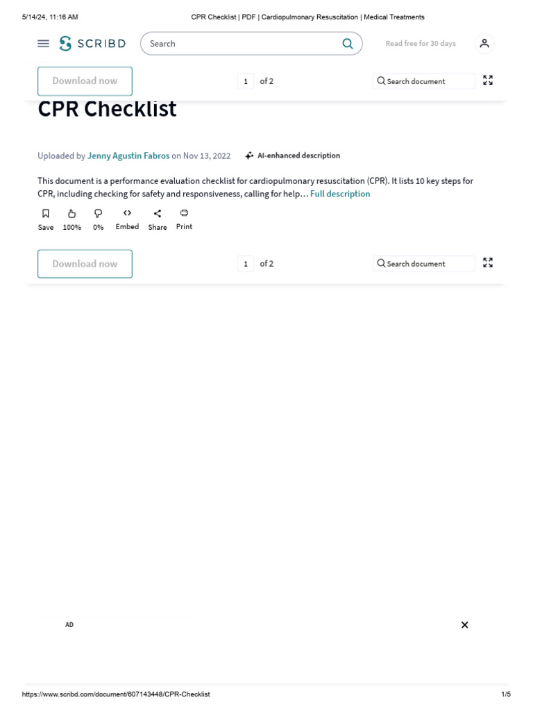 CPR Checklist _ PDF _ Cardiopulmonary Resuscitation _ Medical ...
