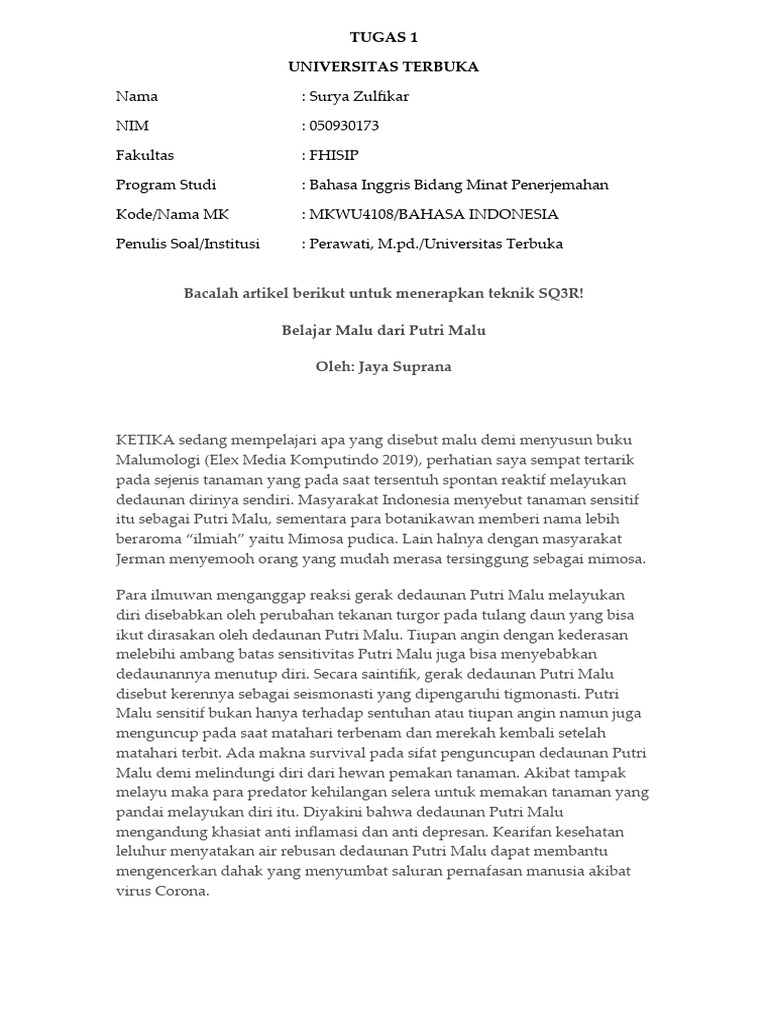 Tugas 1 Sesi 3 Bahasa Indonesia | PDF