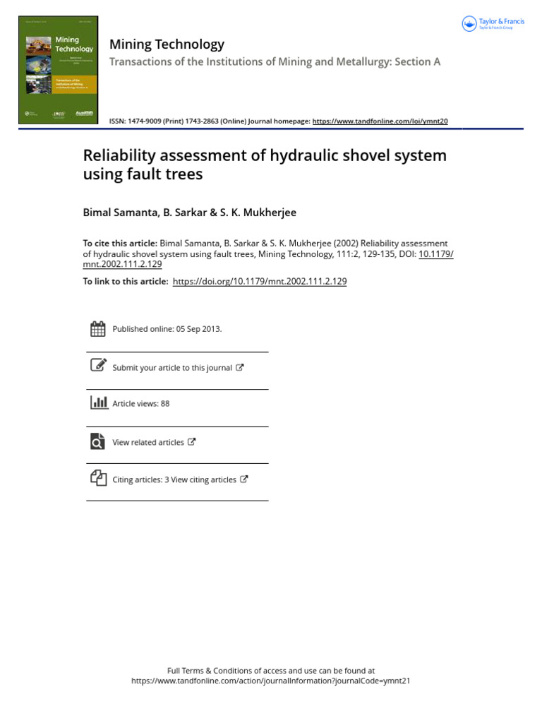 Reliability Assessment of Hydraulic Shovel System Using Fault Trees ...