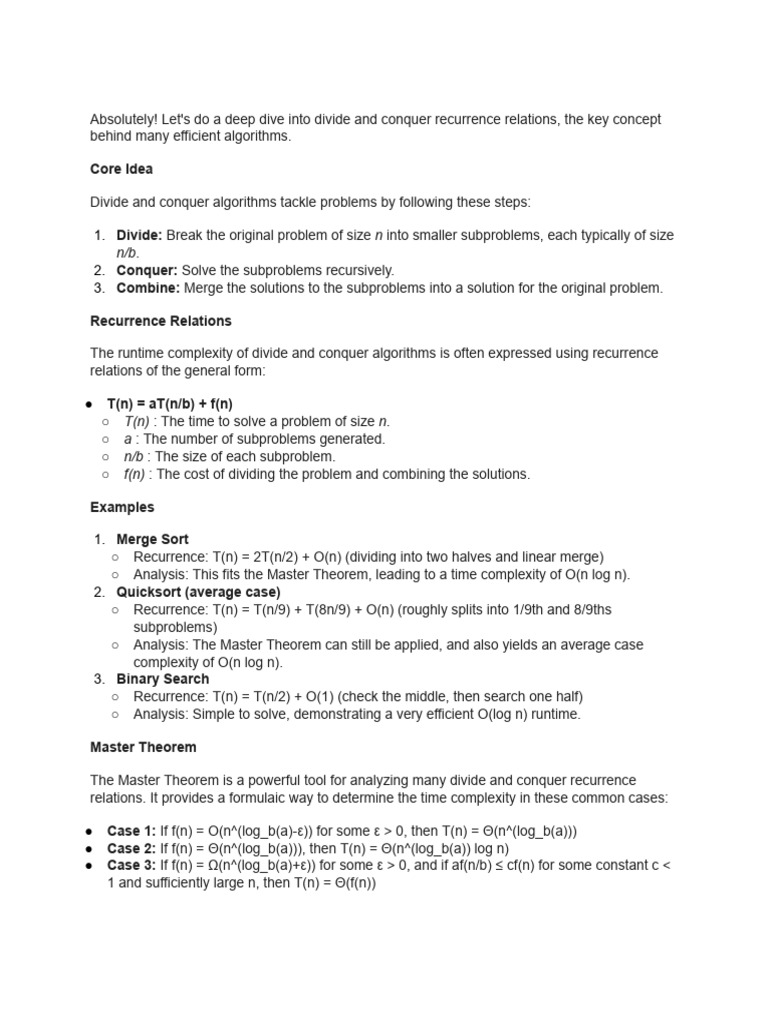 Divide and Conquer Recurrence Relations in Deepth... | PDF ... Divide and Conquer Recurrence Relations in Deepth... | PDF ...