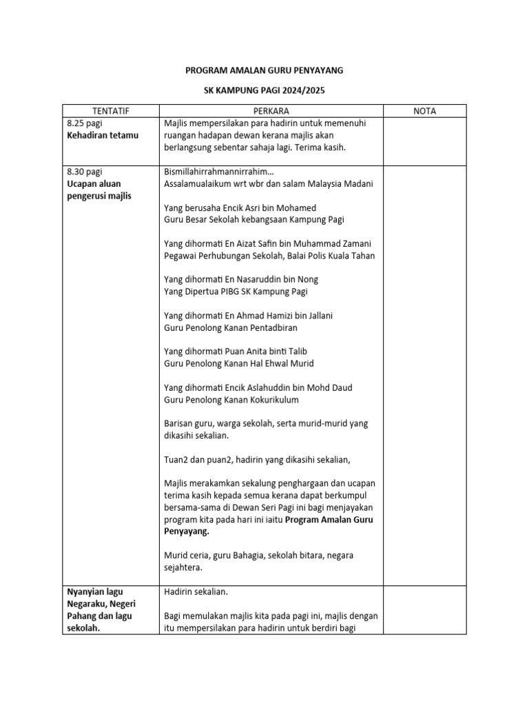 Program Amalan Guru Penyayang 2024 | PDF