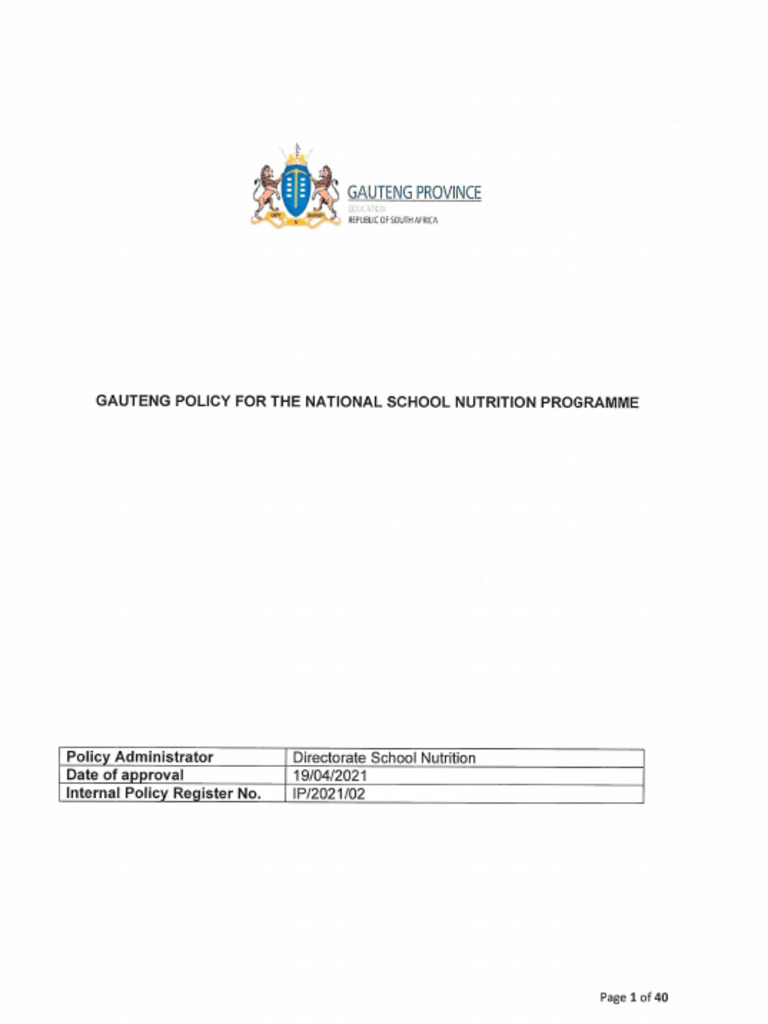 Gauteng Policy For National School Nutrition Programme | PDF