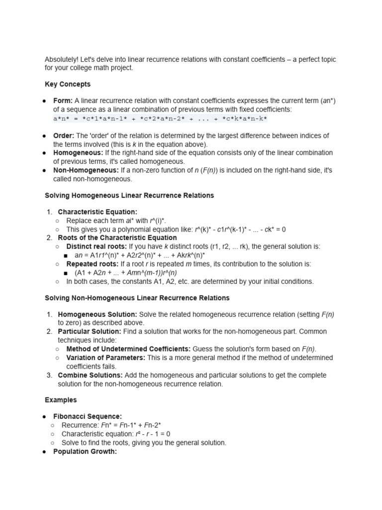 Solving Homogeneous Linear Recurrence Relations | PDF | Recurrence Relation | Applied Mathematics