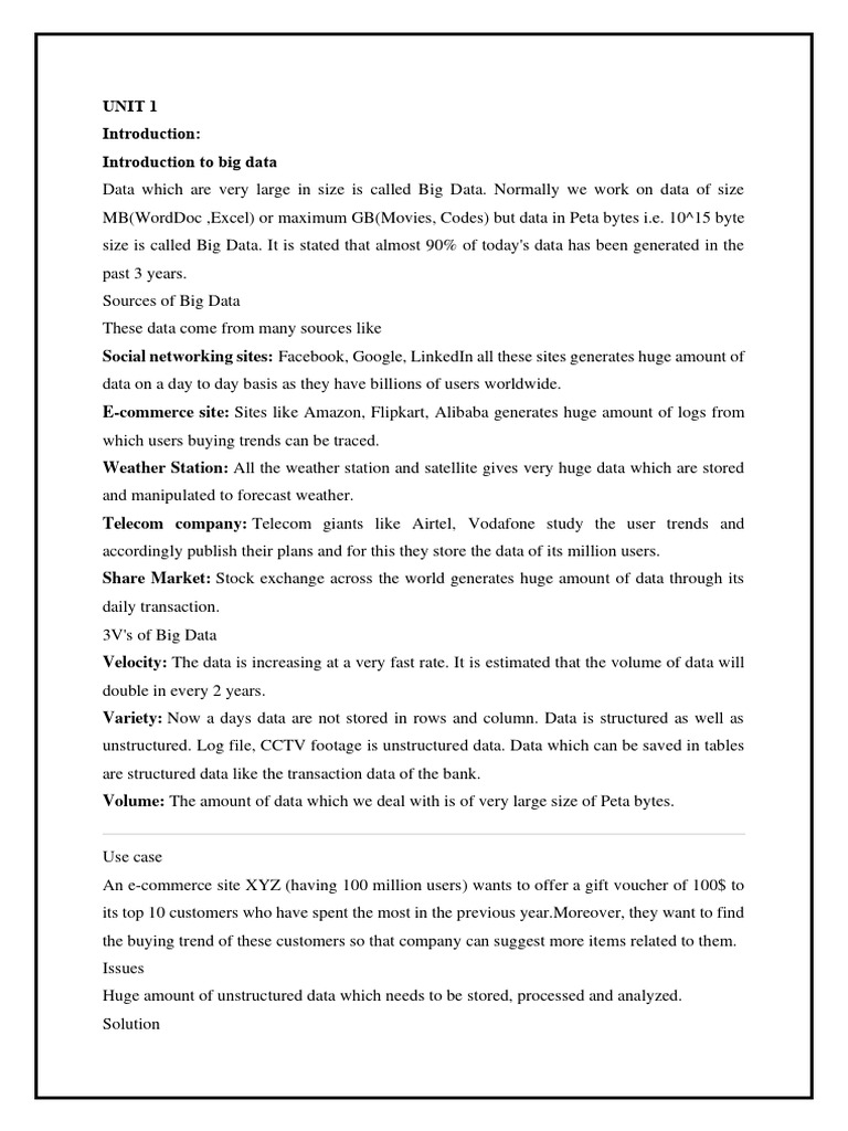 Unit 1 | PDF | Apache Hadoop | Big Data