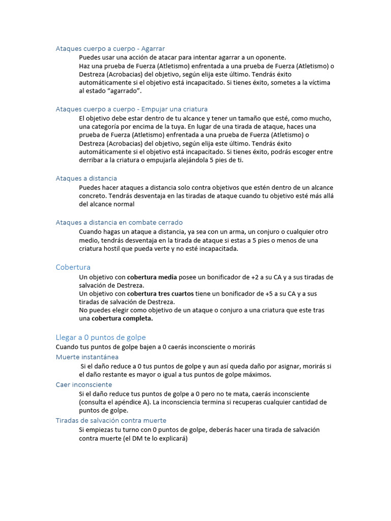 Guía de Ataques en Combate: Cuerpo a Cuerpo y Distancia | PDF