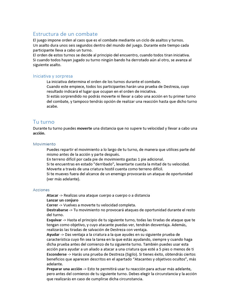 Guía de Combate: Turnos y Acciones | PDF