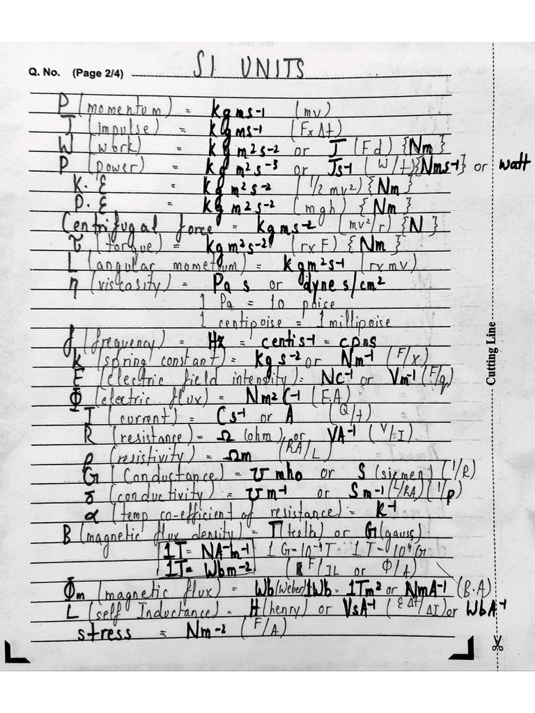PHYSICS FORMULAS AND SI UNITS CHEAT SHEET | PDF