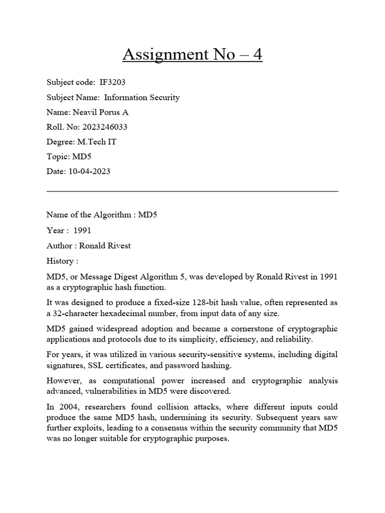 MD5 Algorithm: History and Future | PDF | Cryptography | Applied Mathematics