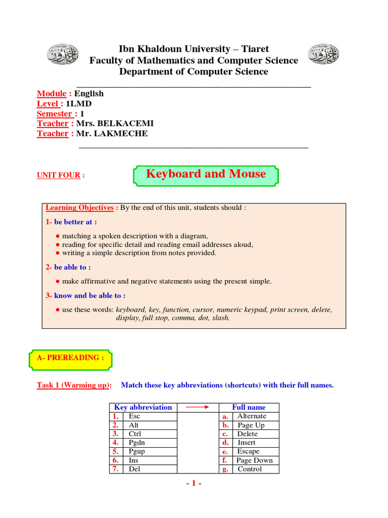 Keyboard and Mouse Basics for Students | PDF | Computer Keyboard ...